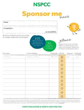 Fillable Online nspcc org Sponsor me - nspcc - nspcc org Fax Email ...