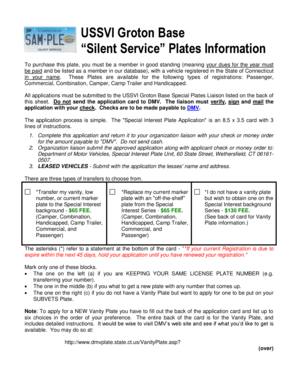 Fillable Online SUBVET CT VANITY PLATE bAPPLICATIONb - USSVI Fax Email ...
