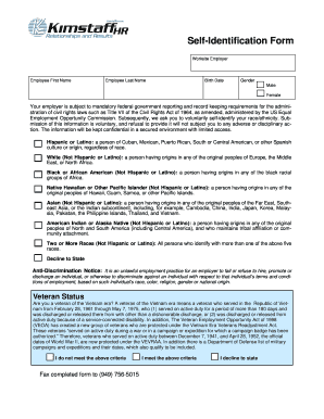 Fillable Online Self Identification bFormb - KTimeHR Fax Email Print ...