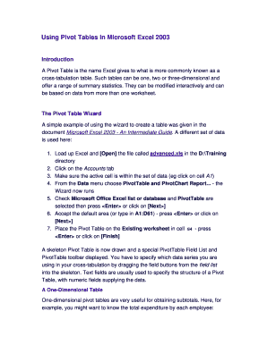 Fillable Online A Pivot Table is the name Excel gives to what is more commonly known as a Fax ...