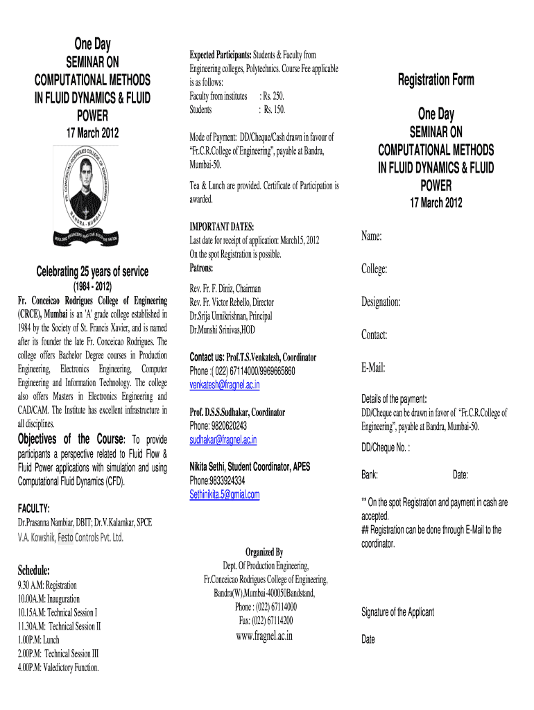 Fillable Online frcrce ac One Day Registration Form One Day - FrCRCE ...