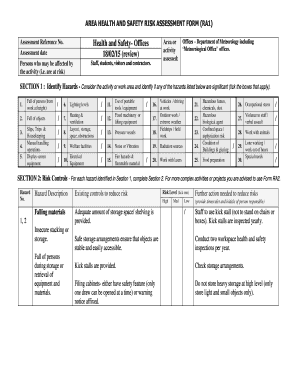 Fillable Online met reading ac AREA HEALTH AND SAFETY RISK ASSESSMENT ...